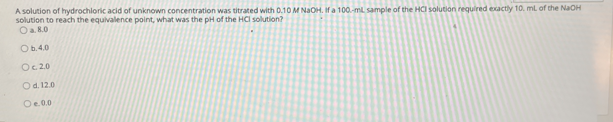 Solved A solution of hydrochloric acid of unknown | Chegg.com