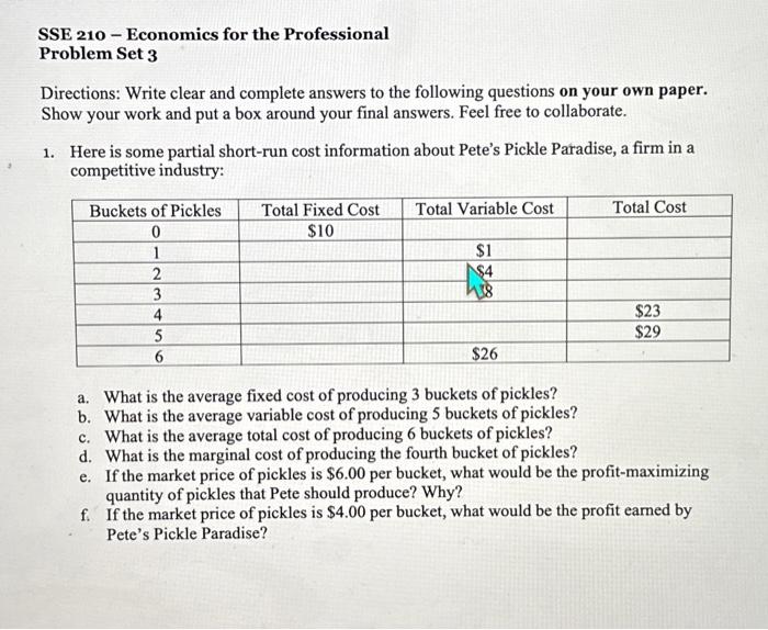 Solved SSE 210 - Economics for the Professional Problem Set | Chegg.com