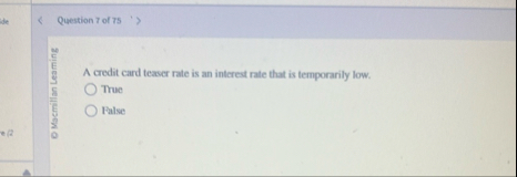 Solved Question 7 ﻿of 75e/2A credit card teaser rate is an | Chegg.com
