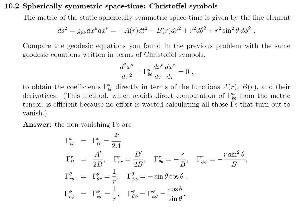 Solved 10 2 ﻿spherically Symmetric Space Time Christoffel