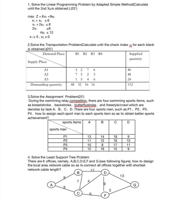 Solved 1. Solve the Linear Programming Problem by Adapted | Chegg.com