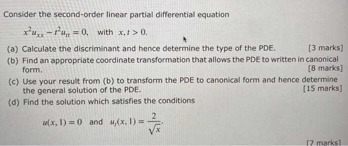 Solved Consider the second-order linear partial differential | Chegg.com