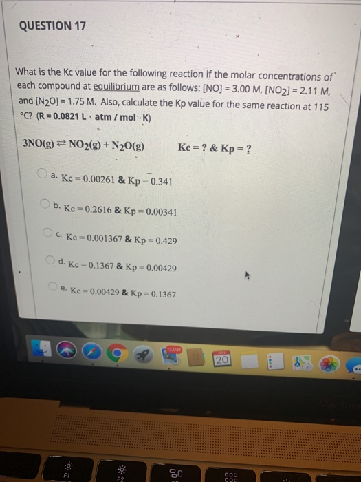 Solved QUESTION 17 What is the Kc value for the following | Chegg.com