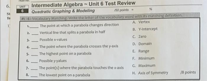 Solved IV 6. UNIT 6 St fu 1 Intermediate Algebra - Unit 6 | Chegg.com