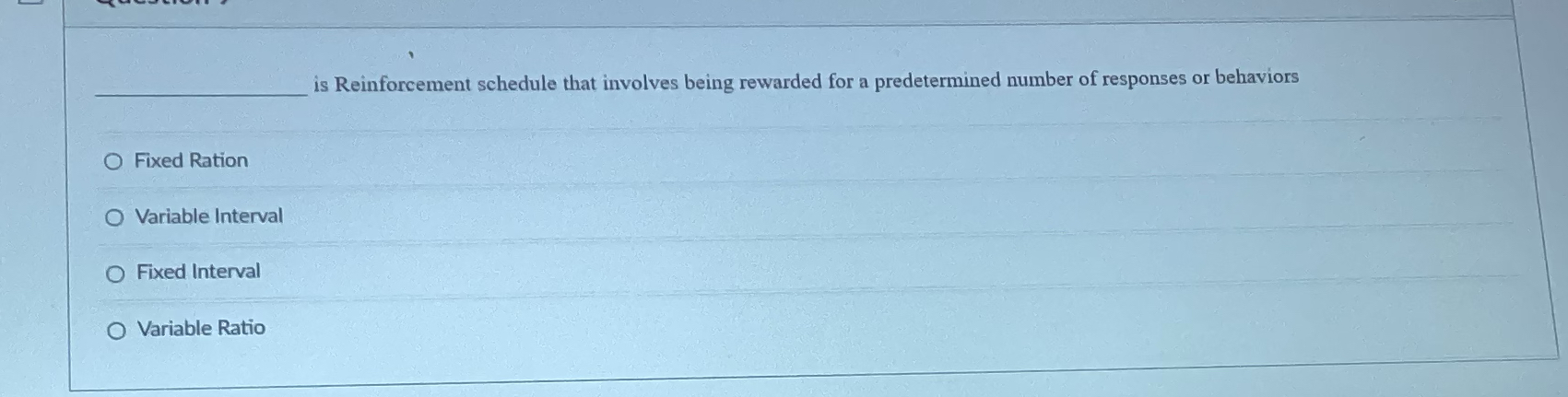 Solved is Reinforcement schedule that involves being | Chegg.com