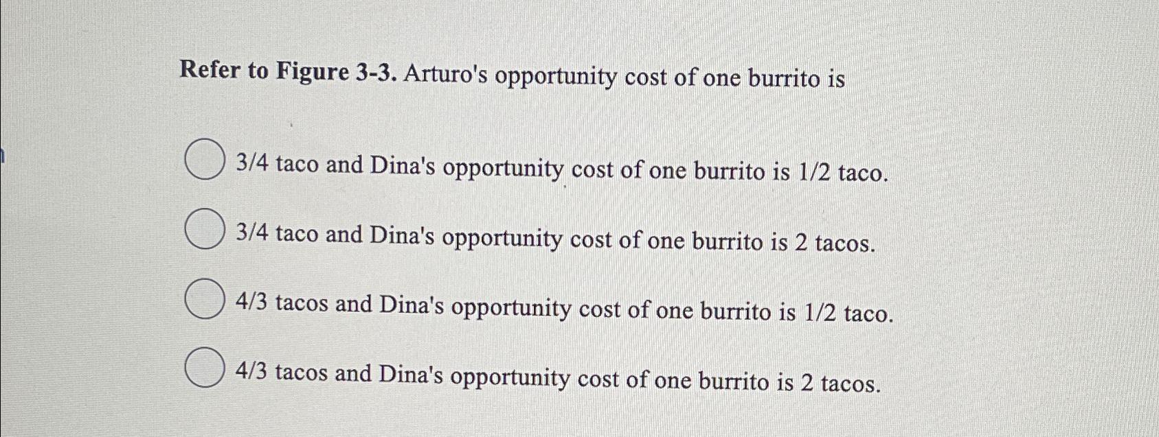 Solved Refer to Figure 3-3. ﻿Arturo's opportunity cost of | Chegg.com