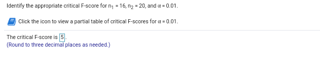 Solved Identify the appropriate critical F-score for ny = | Chegg.com