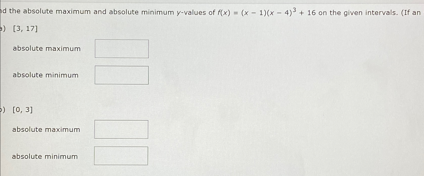 Solved the absolute maximum and absolute minimum y-values of | Chegg.com