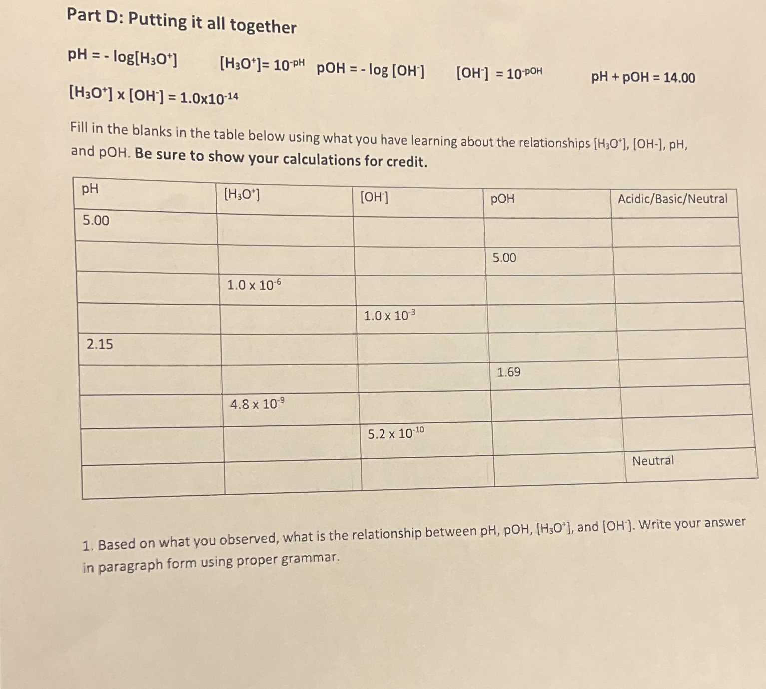 Solved Part D: Putting it all together | Chegg.com