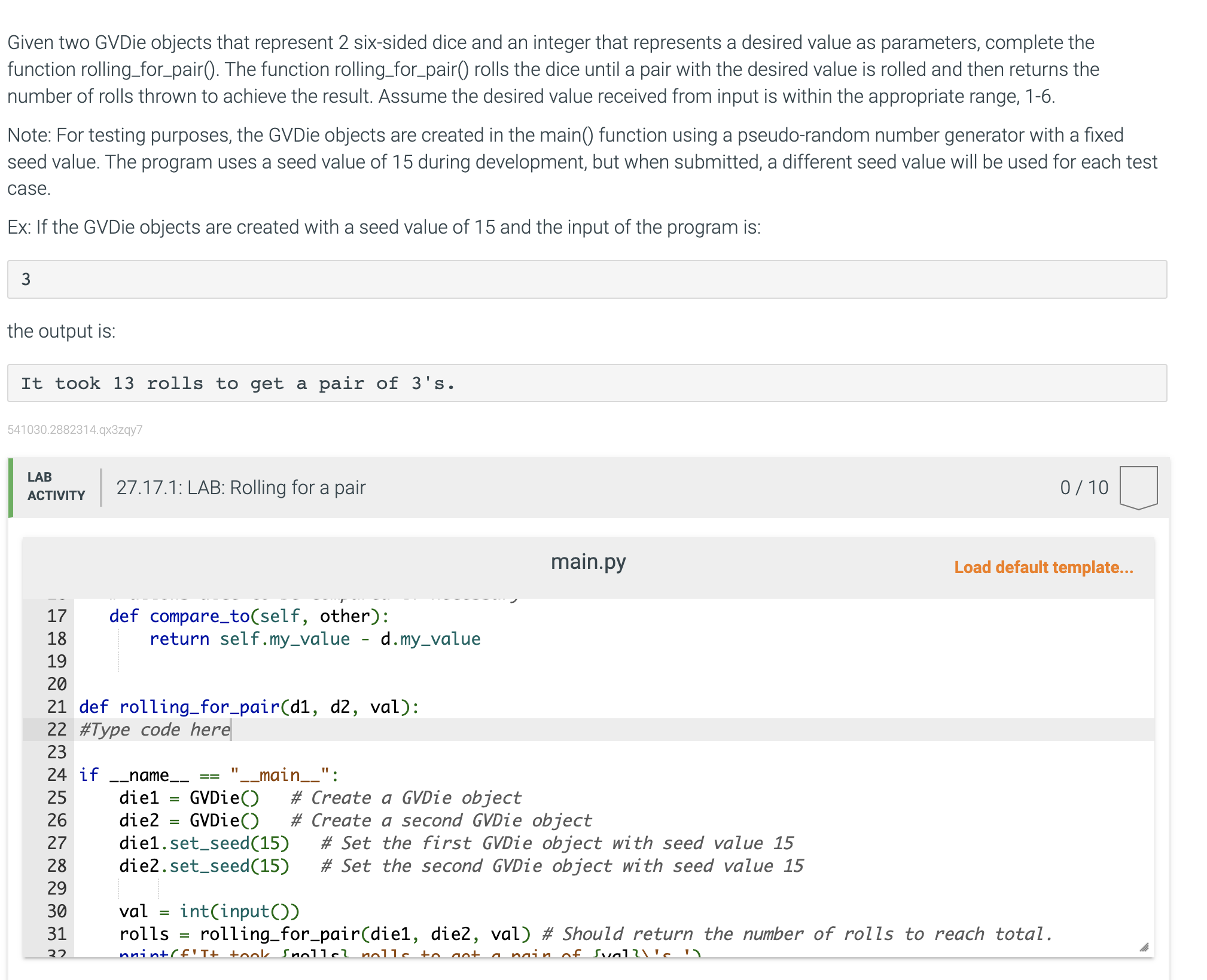 Solved Given two GVDie objects that represent 2 ﻿six-sided | Chegg.com