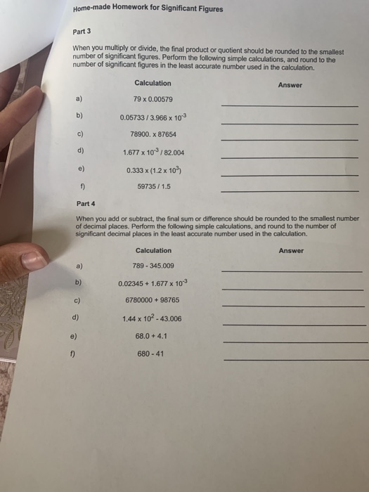 Solved Home-made Homework for Significant Figures Part 3 | Chegg.com