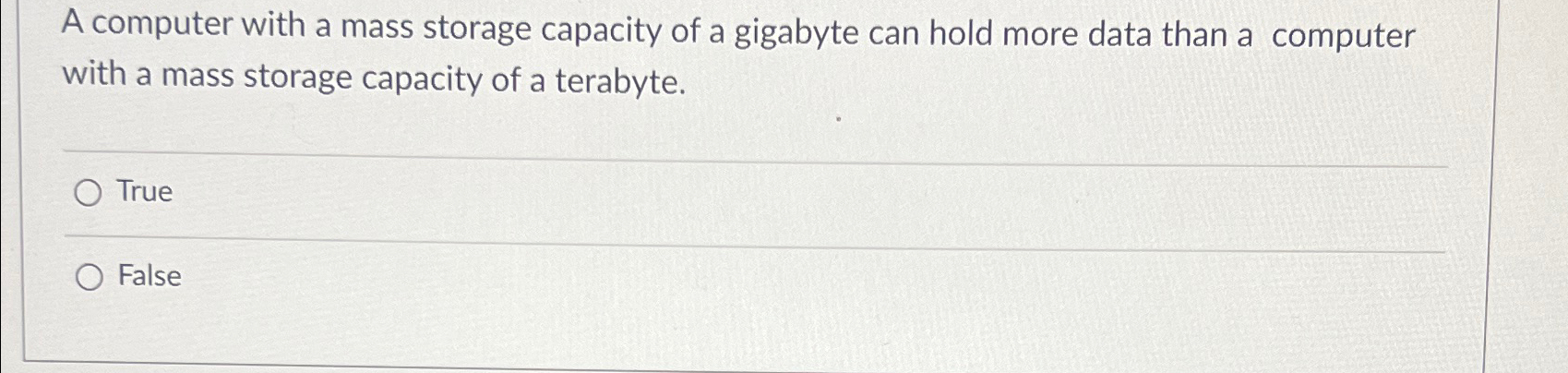 Solved A computer with a mass storage capacity of a gigabyte | Chegg.com