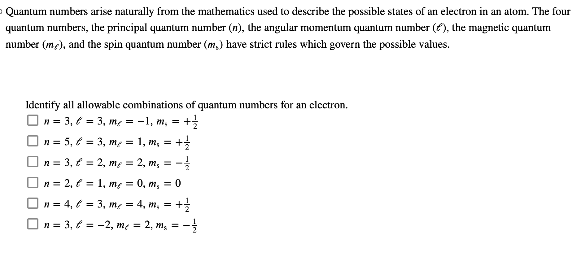 Solved quantum numbers, the principal quantum number (n), | Chegg.com