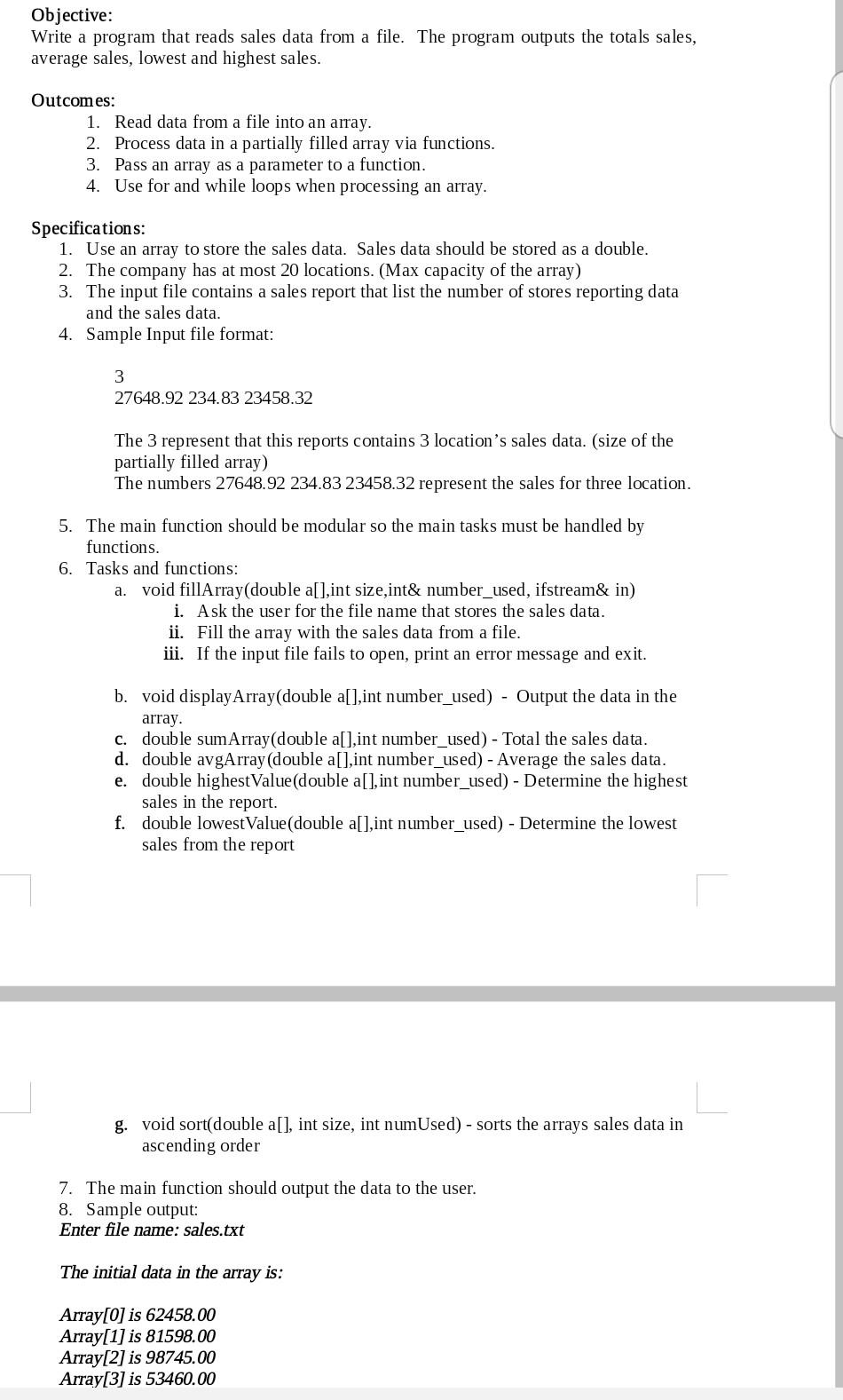 Solved Objective: Write a program that reads sales data from | Chegg.com