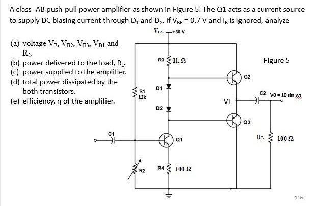 A class- AB push-pull power amplifier as shown in | Chegg.com