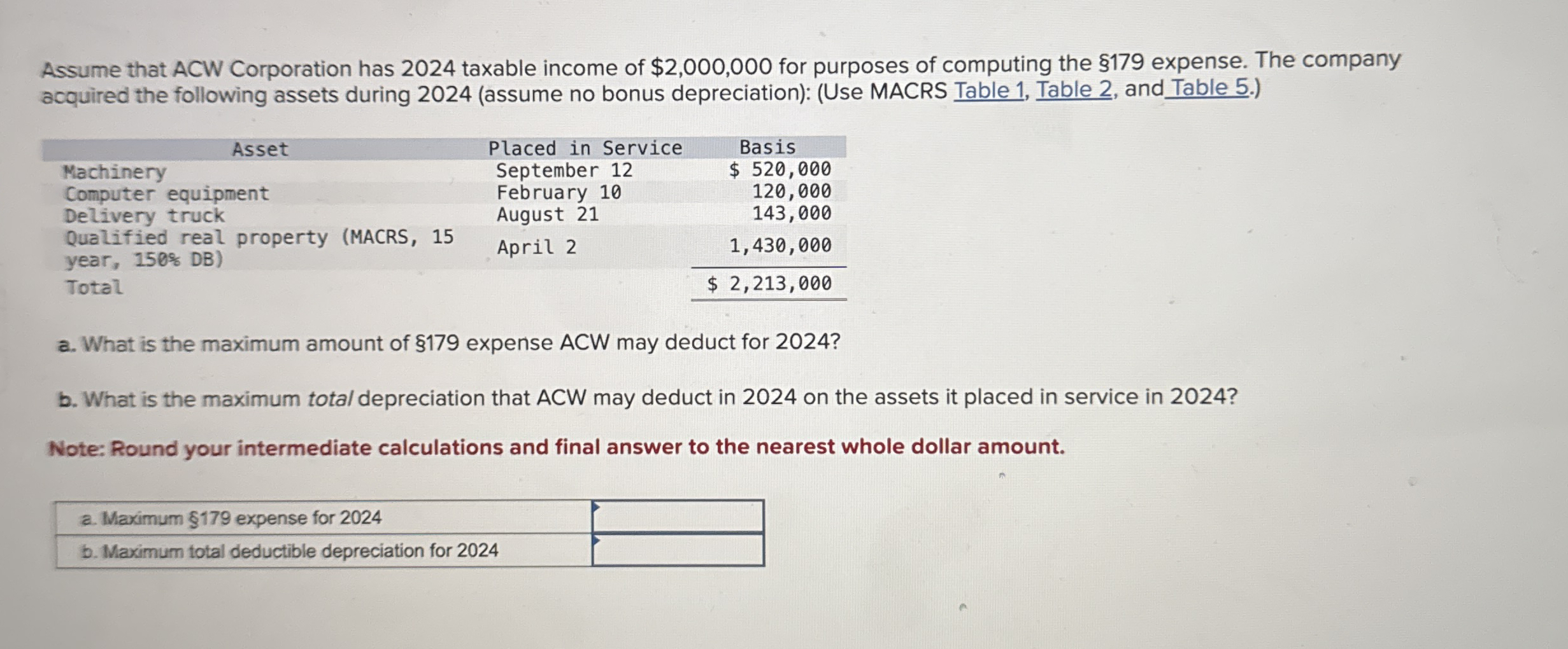 Solved Assume that ACW Corporation has 2024 ﻿taxable income | Chegg.com