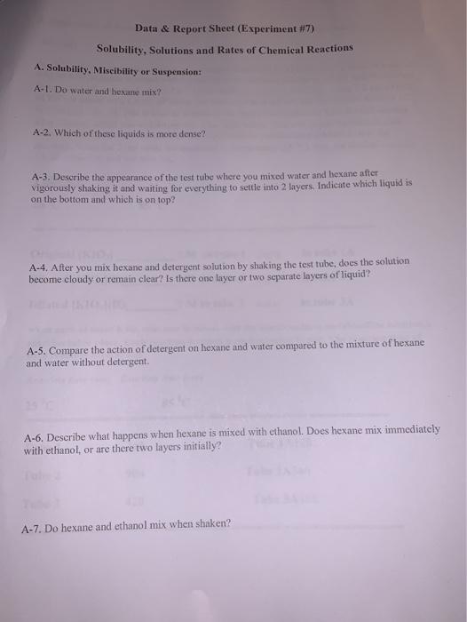 Solved Data & Report Sheet (Experiment #7) Solubility, | Chegg.com