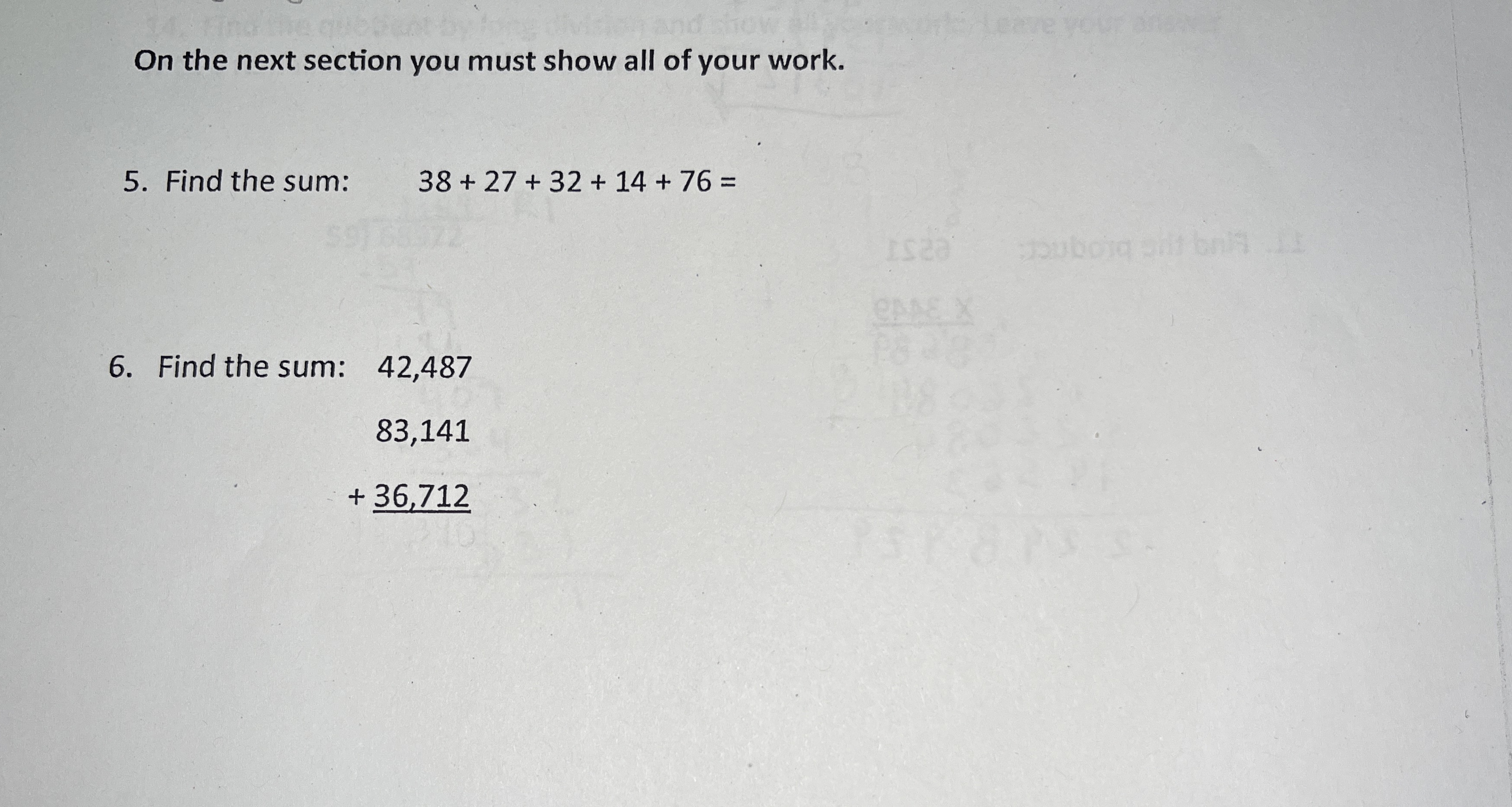 Solved On the next section you must show all of your work.5. | Chegg.com