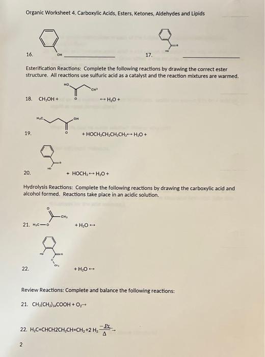 Solved Organic Worksheet 4. Carboxylic Acids, Esters, | Chegg.com
