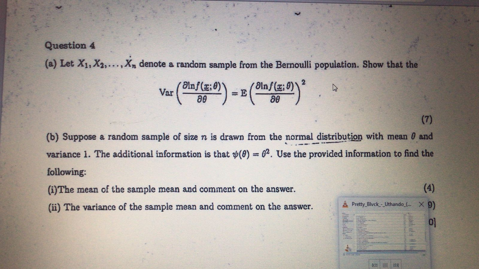 Solved Question 4(a) ﻿Let x1,x2,dots,xn˙ ﻿denote a random | Chegg.com