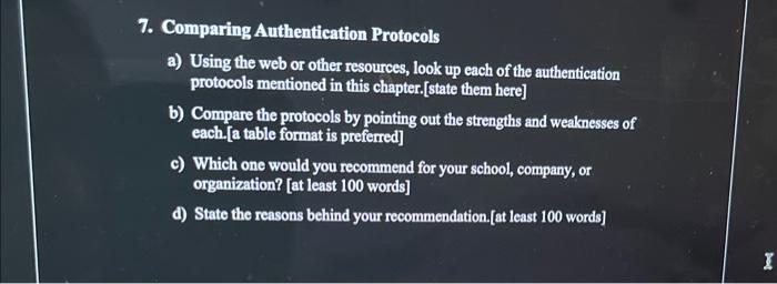 Solved 7. Comparing Authentication Protocols a) Using the | Chegg.com