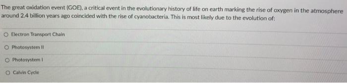 Solved The great oxidation event (GOE), a critical event in | Chegg.com