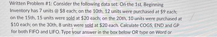 Solved Written Problem \#1: Consider the following data set: | Chegg.com