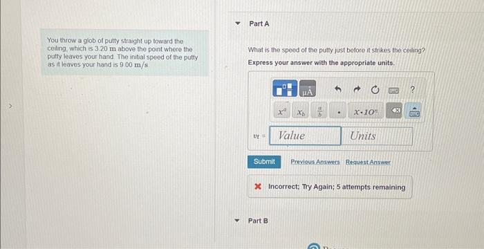Solved You throw a glob of putty straight up loward the | Chegg.com