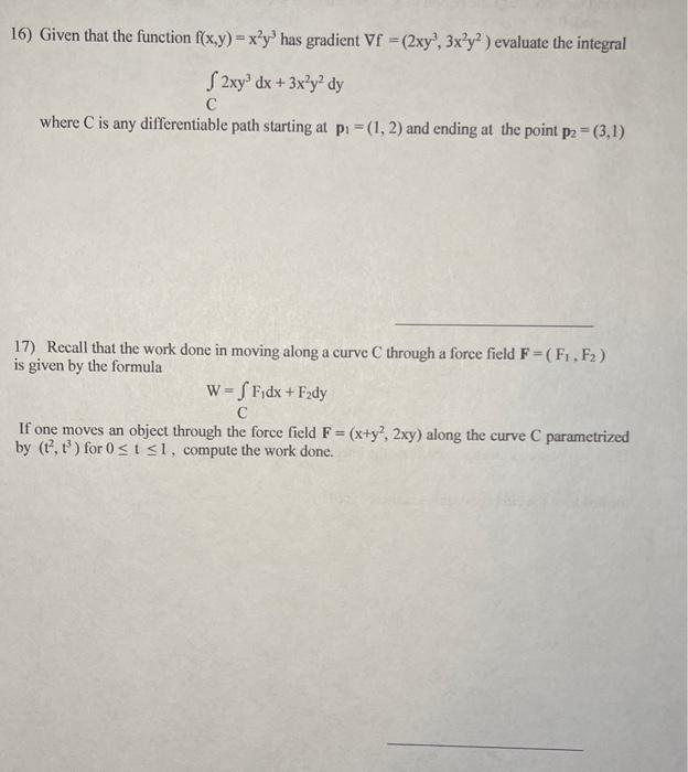 Solved 16) Given that the function f(x,y)=x2y3 has gradient | Chegg.com