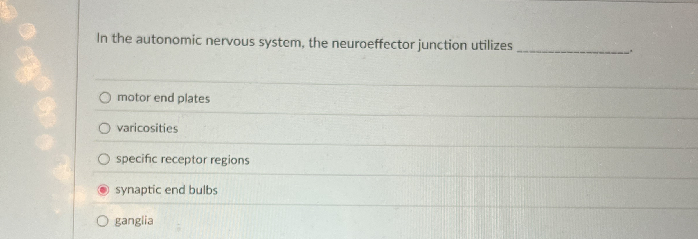 Solved In the autonomic nervous system, the neuroeffector | Chegg.com