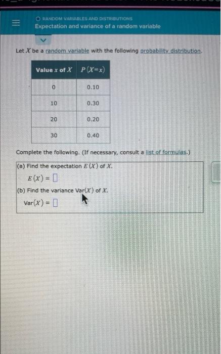 Solved III O RANDOM VARIABLES AND DISTRIBUTIONS Expectation | Chegg.com