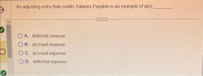 Solved An adjusting entry that credits Salaries Payable is | Chegg.com