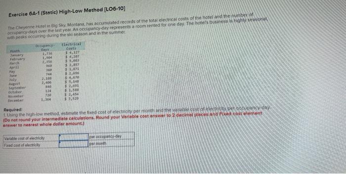 Solved Exercise 6A-1 (Static) High-Low Method [LO6-10] | Chegg.com