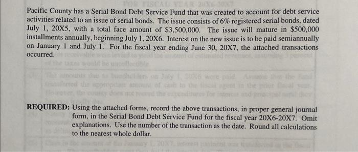 Solved Pacific County has a Serial Bond Debt Service Fund | Chegg.com