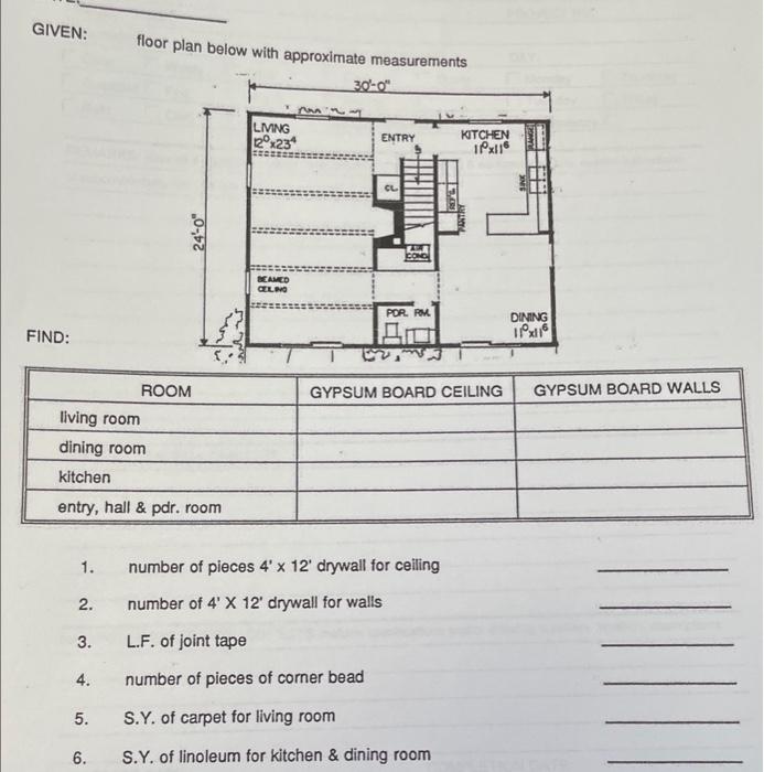 Solved GIVEN: floor plan below with approximate measurements | Chegg.com