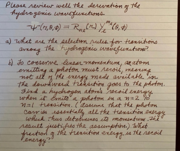Solved Please review well the derivation of the hydrogenic | Chegg.com