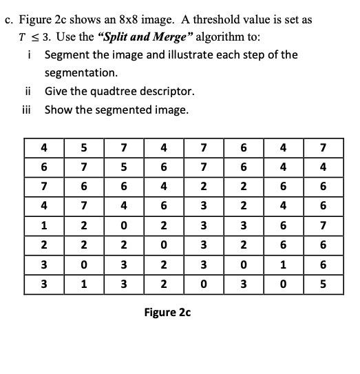 Solved c. Figure 2c shows an 8x8 image. A threshold value is | Chegg.com