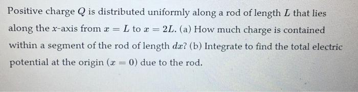 Solved Positive charge Q is distributed uniformly along a | Chegg.com