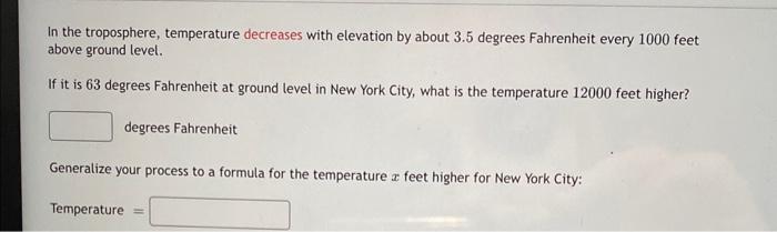Solved In the troposphere, temperature decreases with | Chegg.com