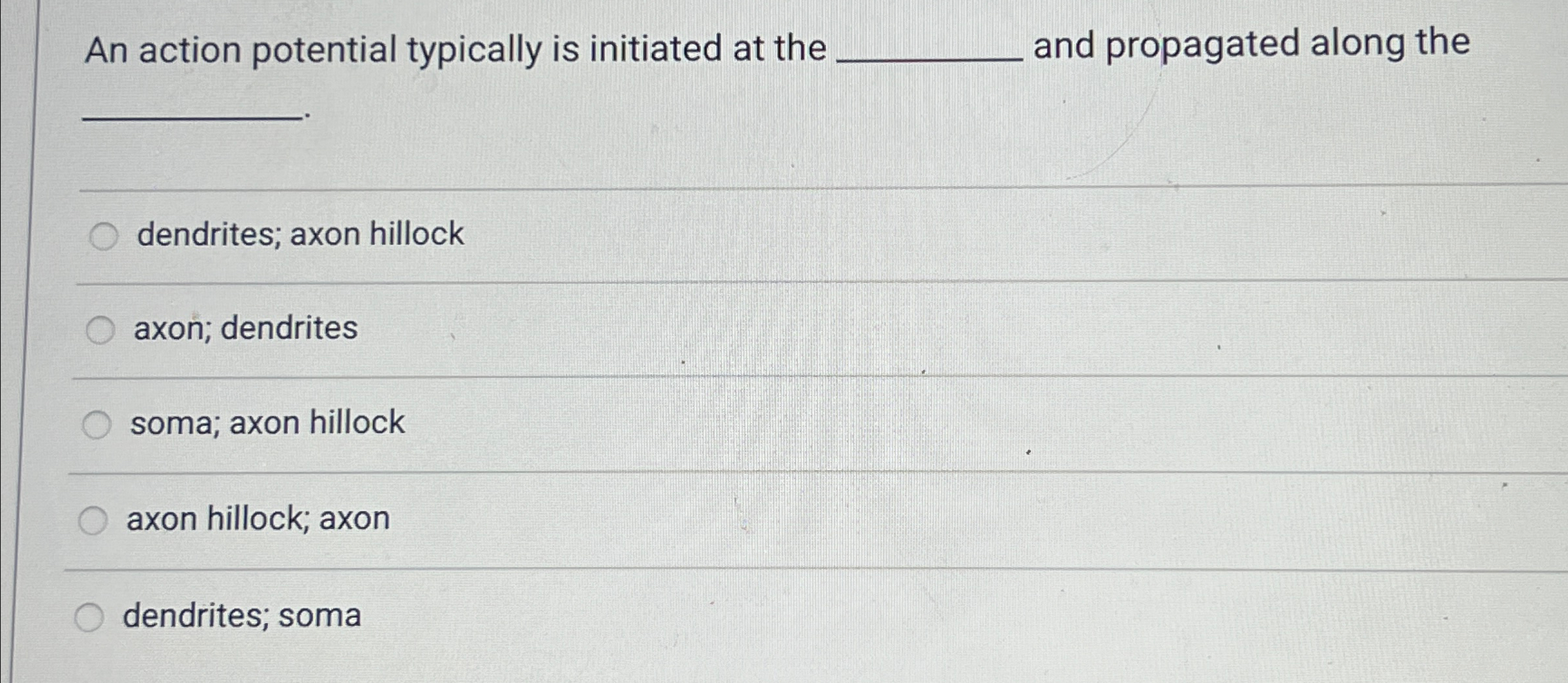 Solved An action potential typically is initiated at the | Chegg.com