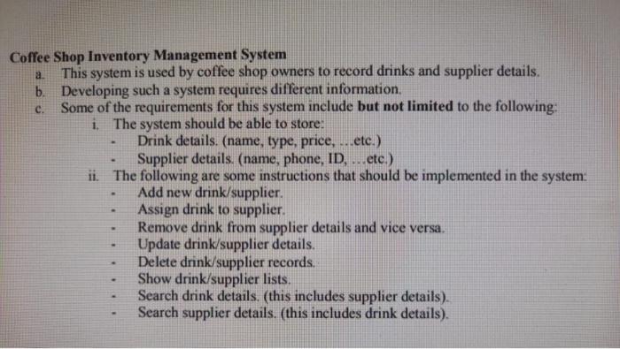 Solved Coffee Shop Inventory Management System a. This | Chegg.com