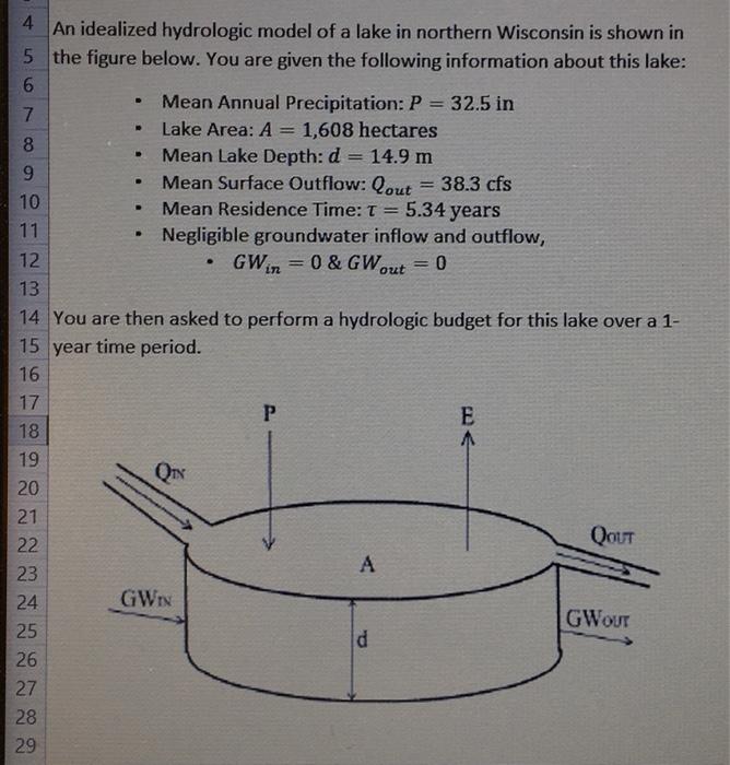 Solved An idealized hydrologic model of a lake in northern | Chegg.com