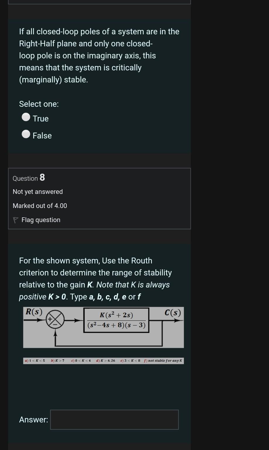 Solved If all closed-loop poles of a system are in the | Chegg.com