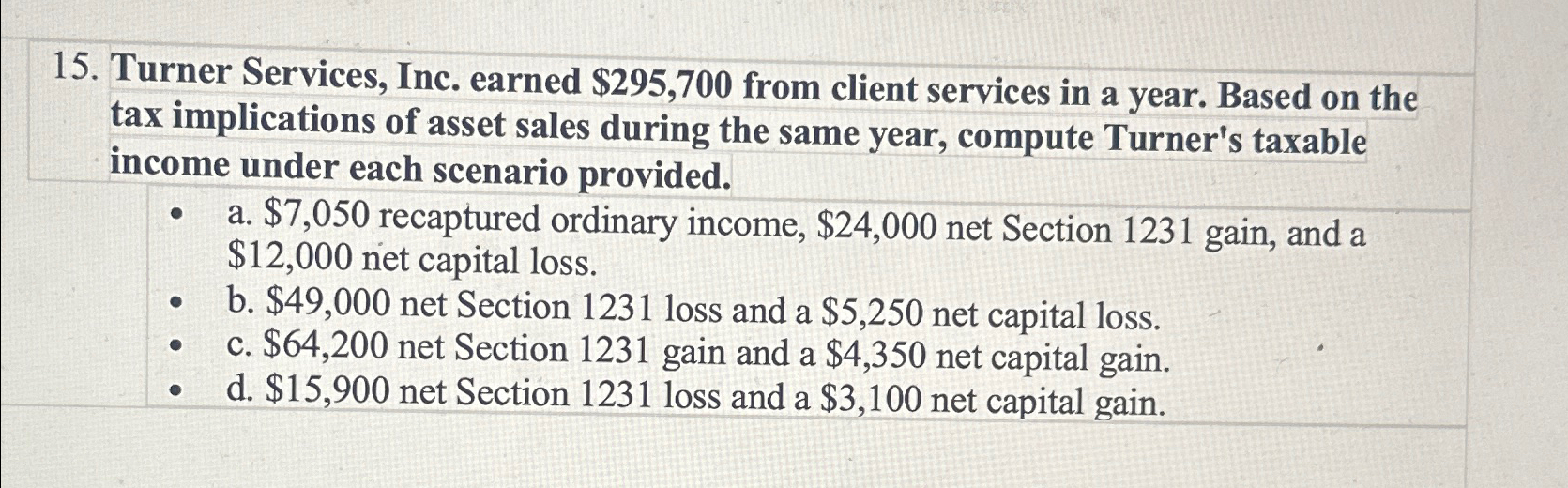 Solved Turner Services, Inc. earned $295,700 ﻿from client | Chegg.com