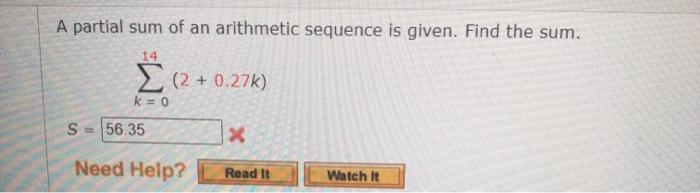 Solved A partial sum of an arithmetic sequence is given. | Chegg.com