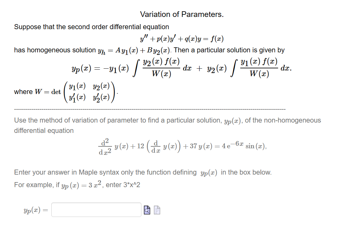 Solved Variation Of Parameters Suppose That The Second Order