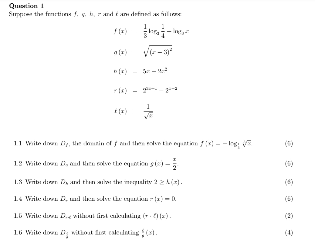 Solved Question 1Suppose the functions f,g,h,r ﻿and l ﻿are | Chegg.com