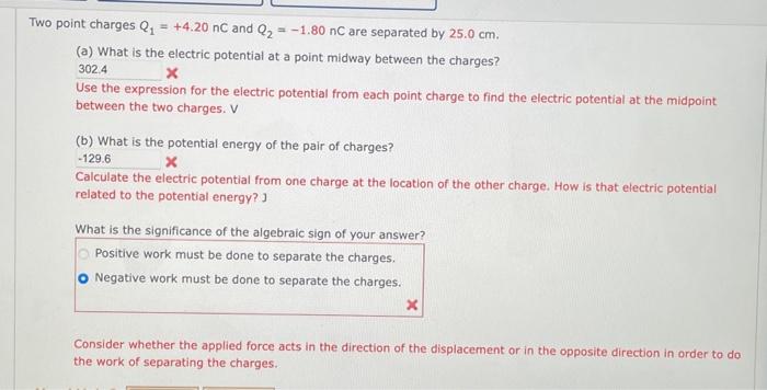 Solved point charges Q1=+4.20nC and Q2=−1.80nC are separated | Chegg.com