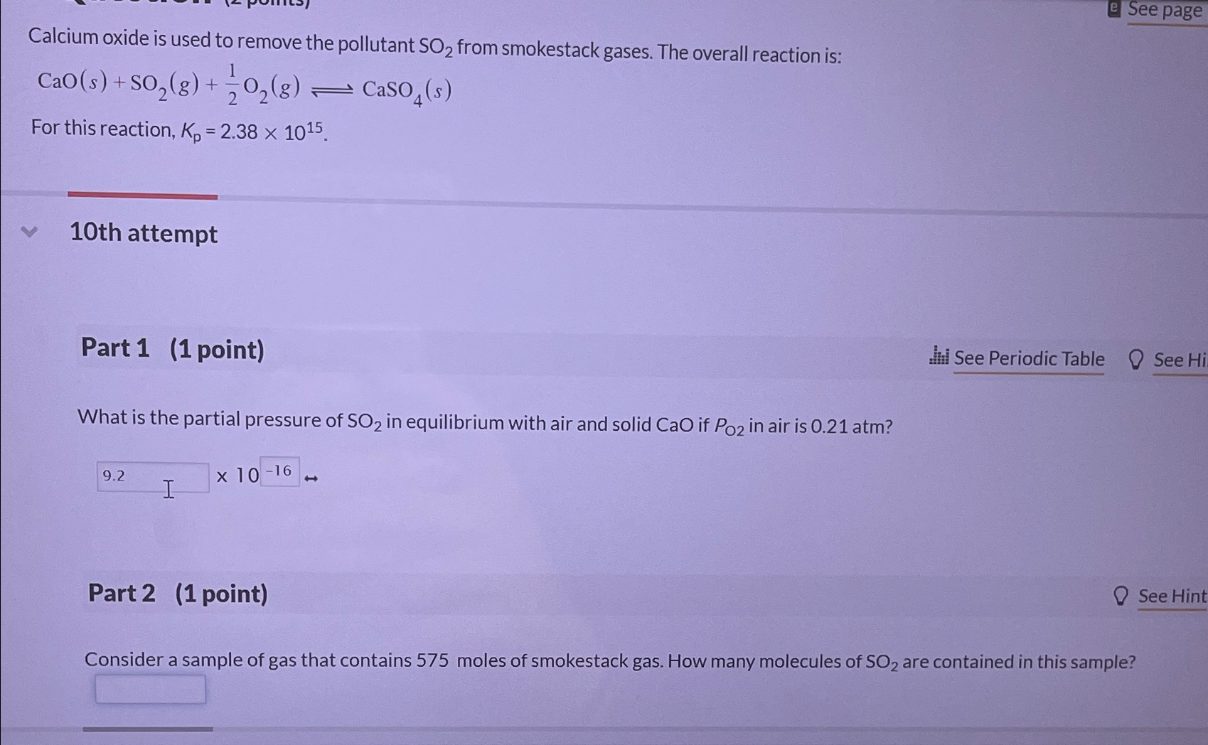 Solved Calcium oxide is used to remove the pollutant SO2 | Chegg.com