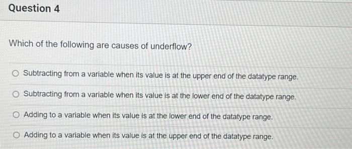 Solved Which of the following are causes of underflow? | Chegg.com